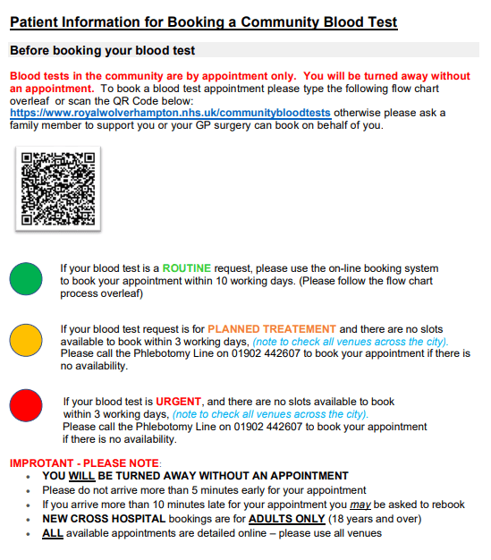 Blood Test Booking - Showell Park Health Centre